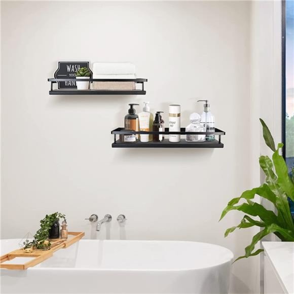 Wall Decor | Floating Shelf Set Of 2 Black Wall Mounted Shelves With ...